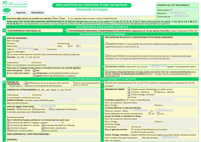 Formulaire P0 CM : déclaration de création d’une entreprise -commerçant ...